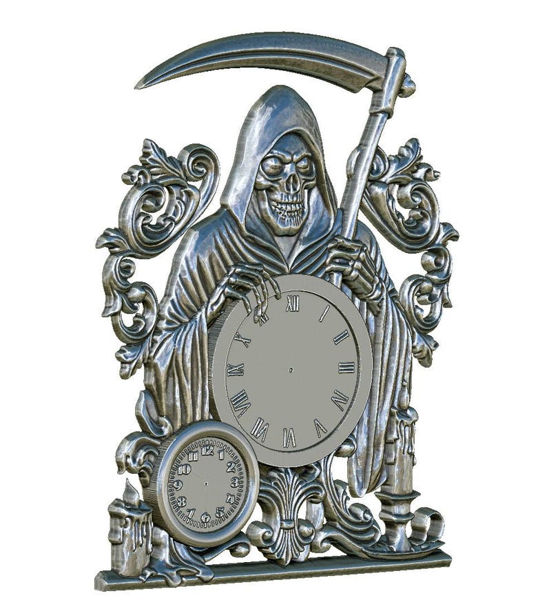 Grim Reaper With Clock 3D STL Model for CNC Router, Laser Engraving ...