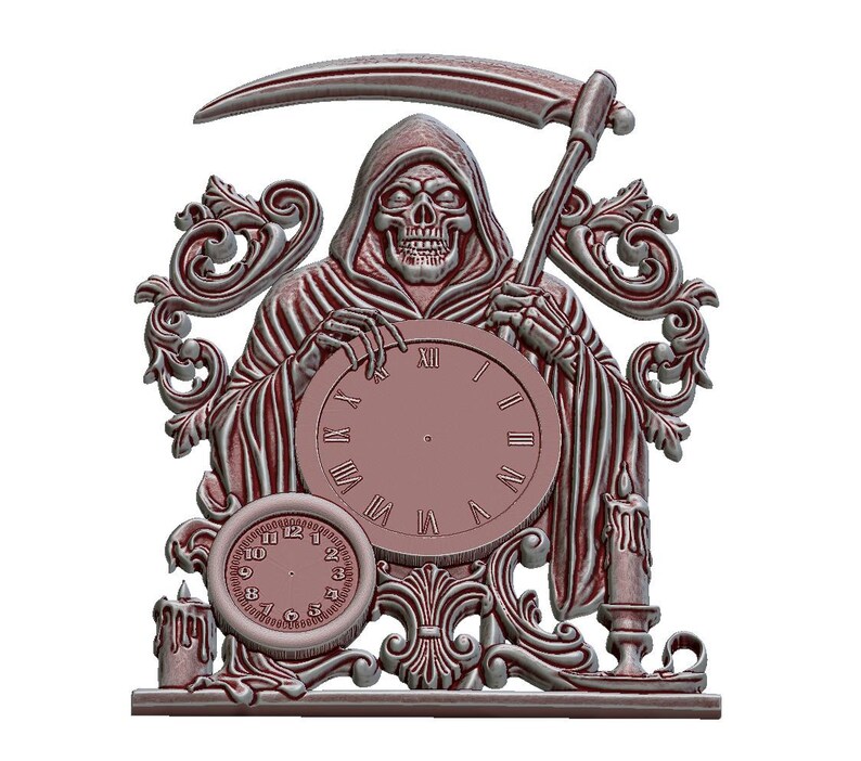 Grim Reaper With Clock 3D STL Model for CNC Router, Laser Engraving ...