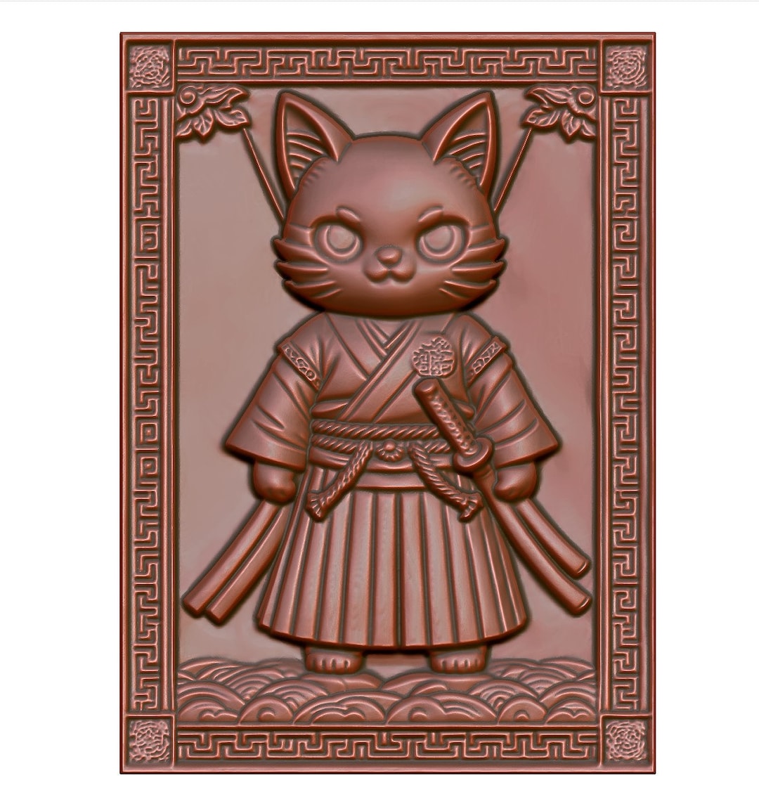 Samurai Cat 3d Model Stl File For Cnc Router Laser Engraving And 3d