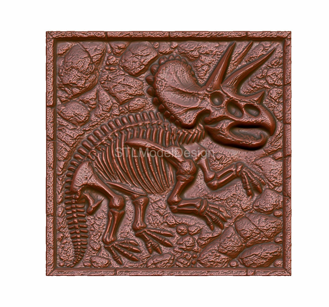 Triceratops Dinosaur Fossil 3D Model STL File for CNC Router, Laser ...
