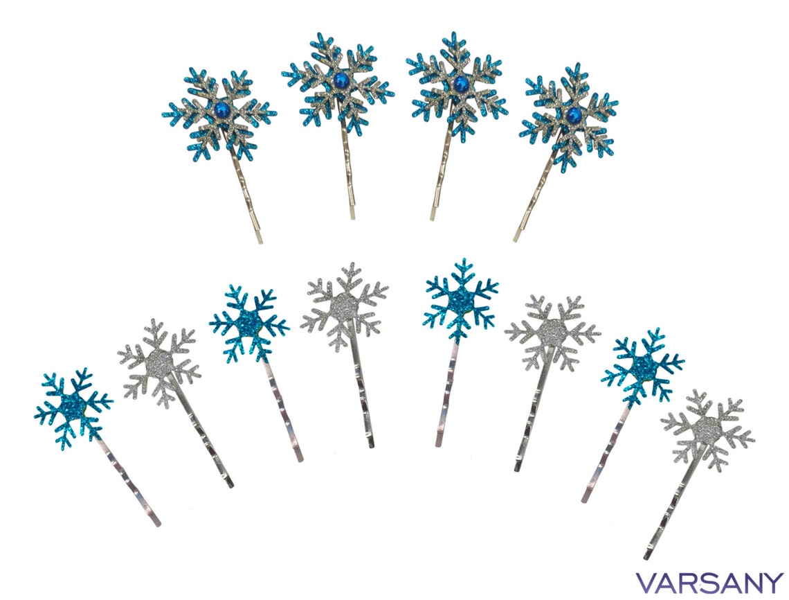 12 X Frozen Glitter Snowflake Hair Clip Bobby Pin Fashion | Etsy