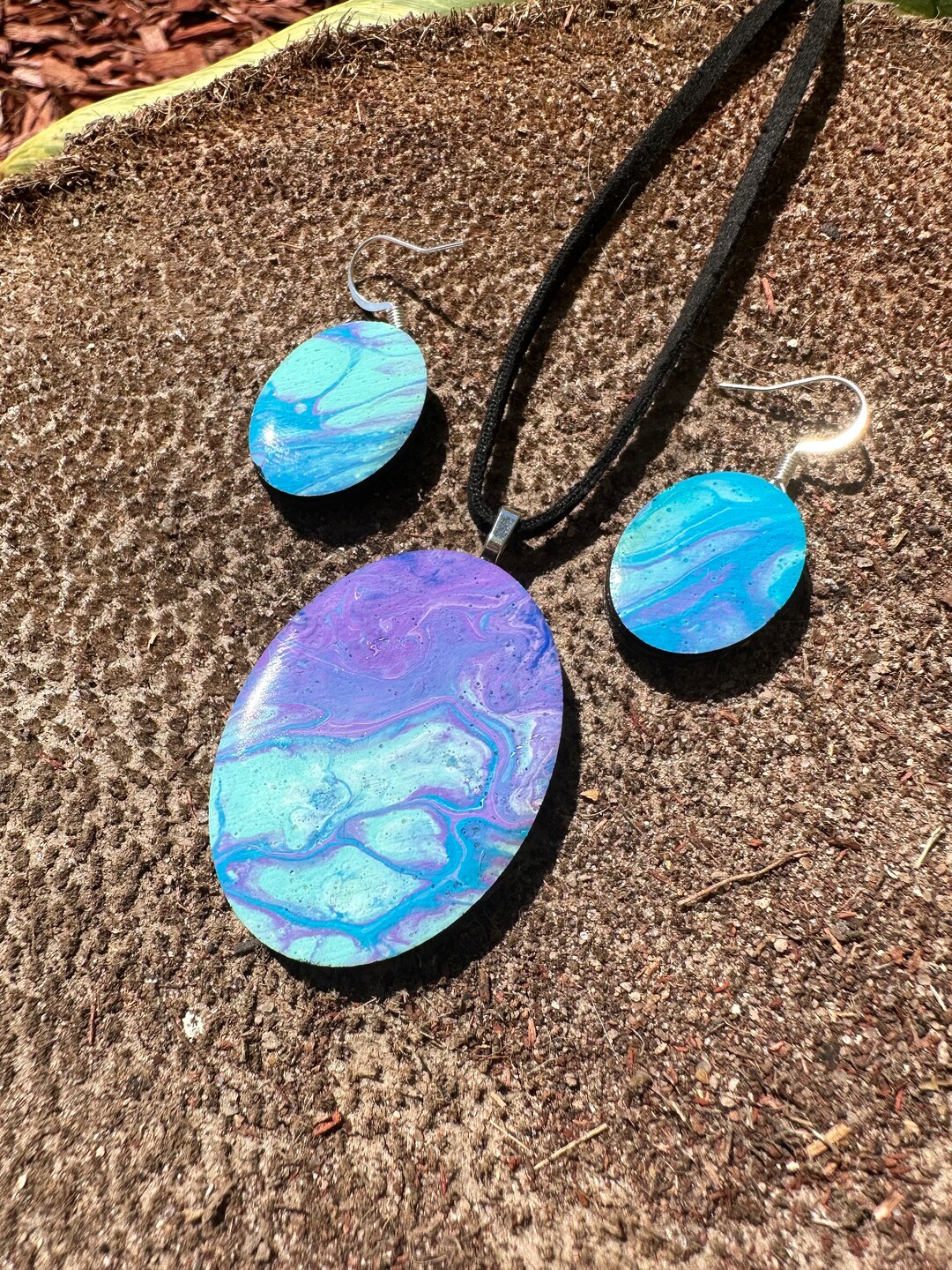 Paint Pour Jewelry - Lightweight Hand Painted Necklace and Earring Set ...