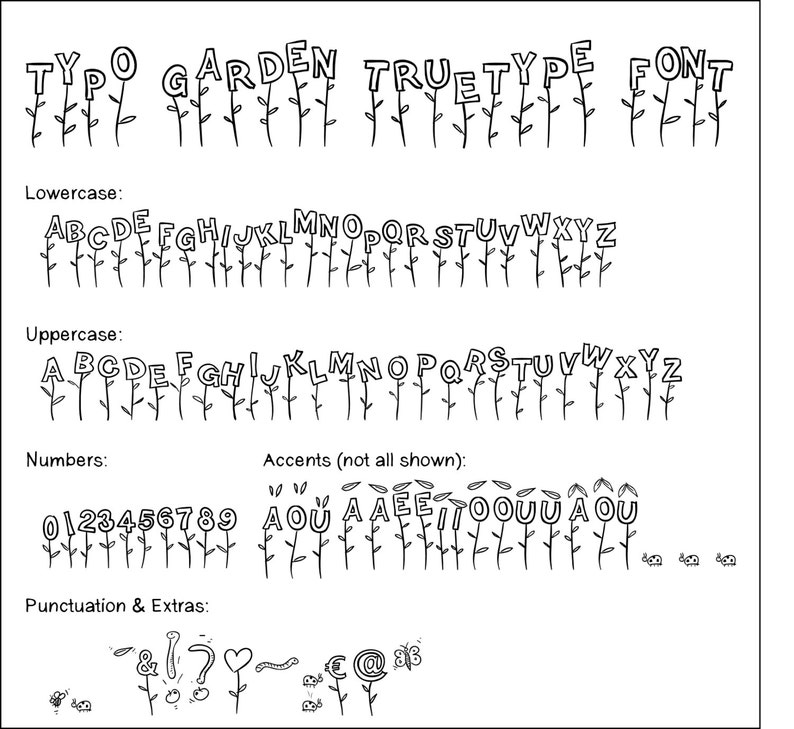 Typo Garden Truetype Font ~ Cute Flower Style - Etsy Australia