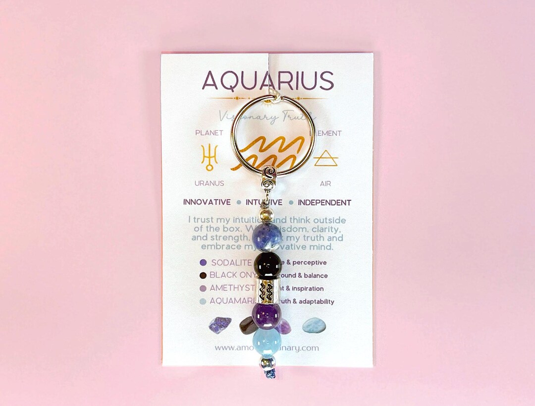 Aquarius Zodiac Keyring. Star Sign Crystal Keychain for Innovation and ...