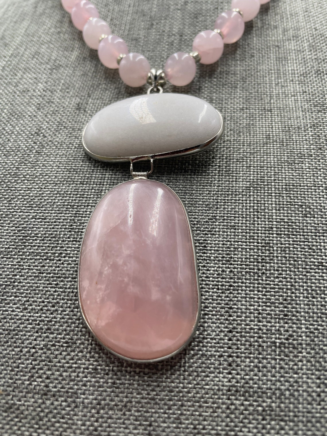 Rose Quartz Gemstones Beaded Necklace With Rose Quartz Pendant and ...
