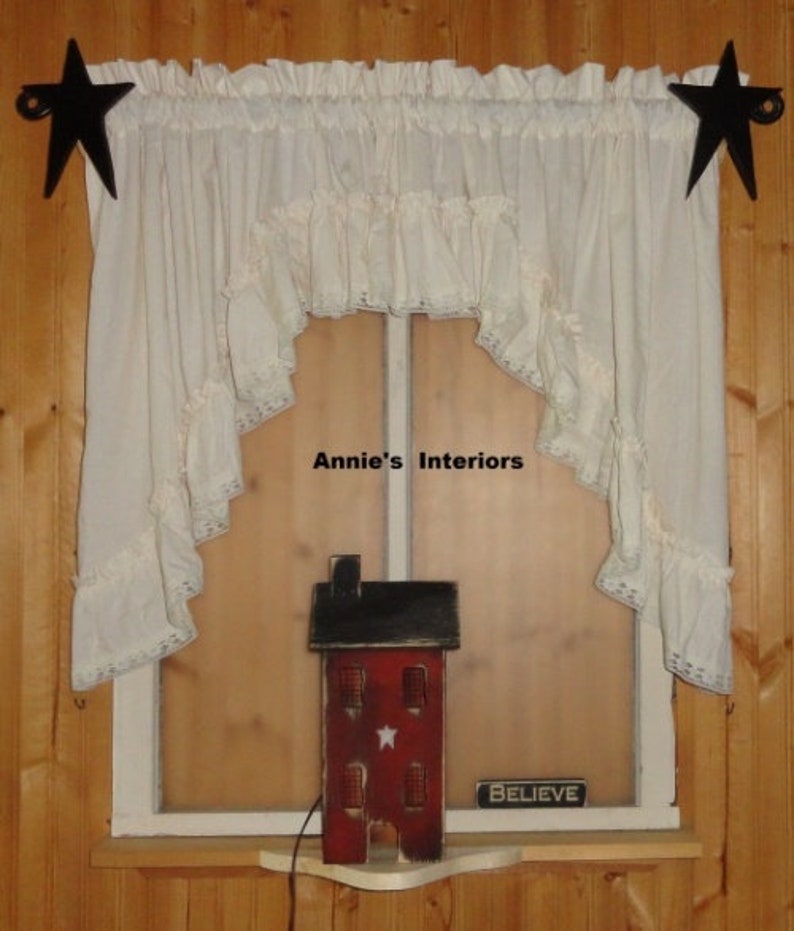 Farmhouse Country Muslin White Ruffled Swag Valance Curtain - Etsy