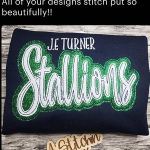 Stallions Bean Stitch Double Stacked Script Applique Embroidery ...