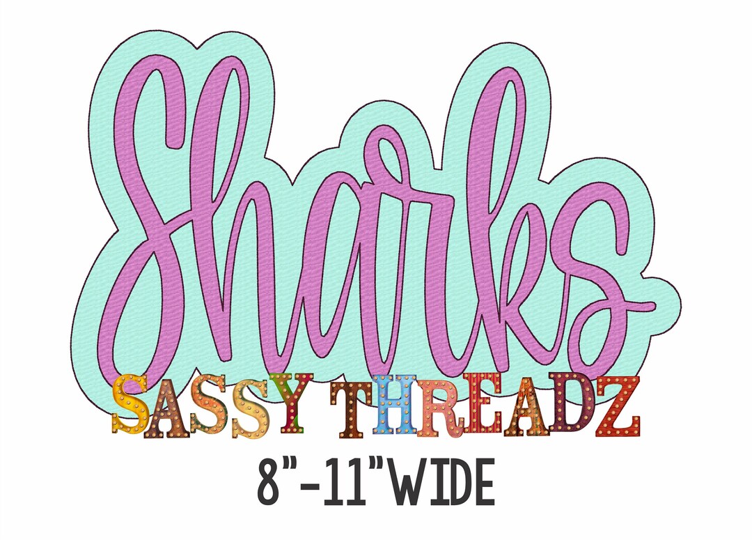 Sharks Double Stacked Bean Stitch Script Applique Embroidery Download ...