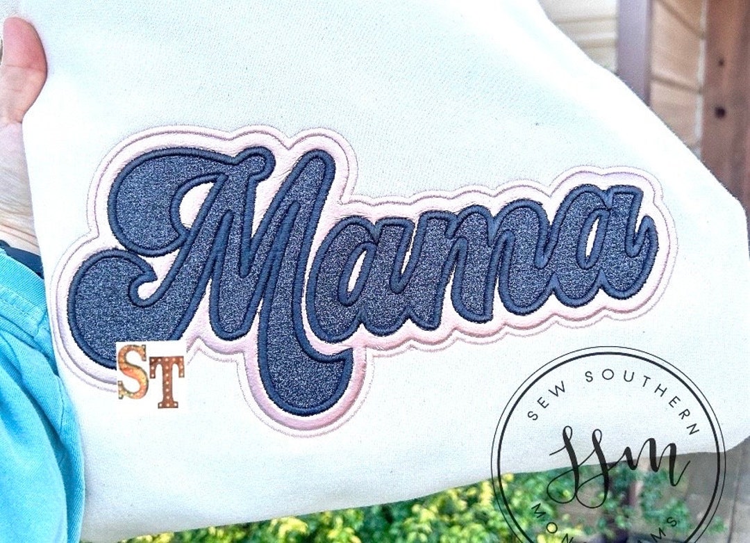 Satin Stitch Retro Mama Double Stacked Script Applique Embroidery ...