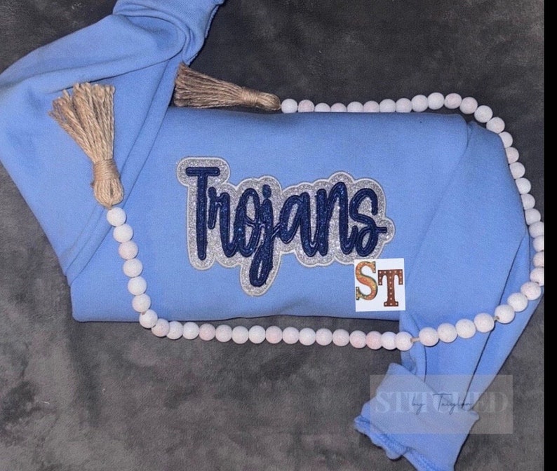 Satin Stitch Trojans Double Stacked Script Applique Embroidery Download - Etsy