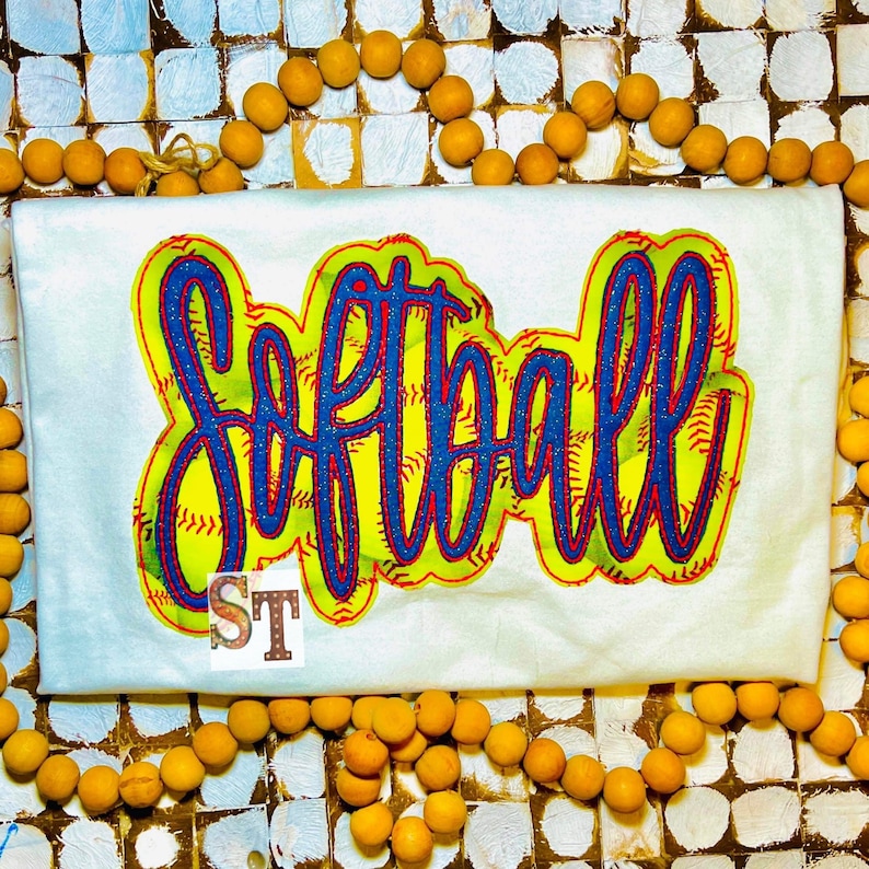 Bean Stitch Softball Double Stacked Script Applique Embroidery - Etsy
