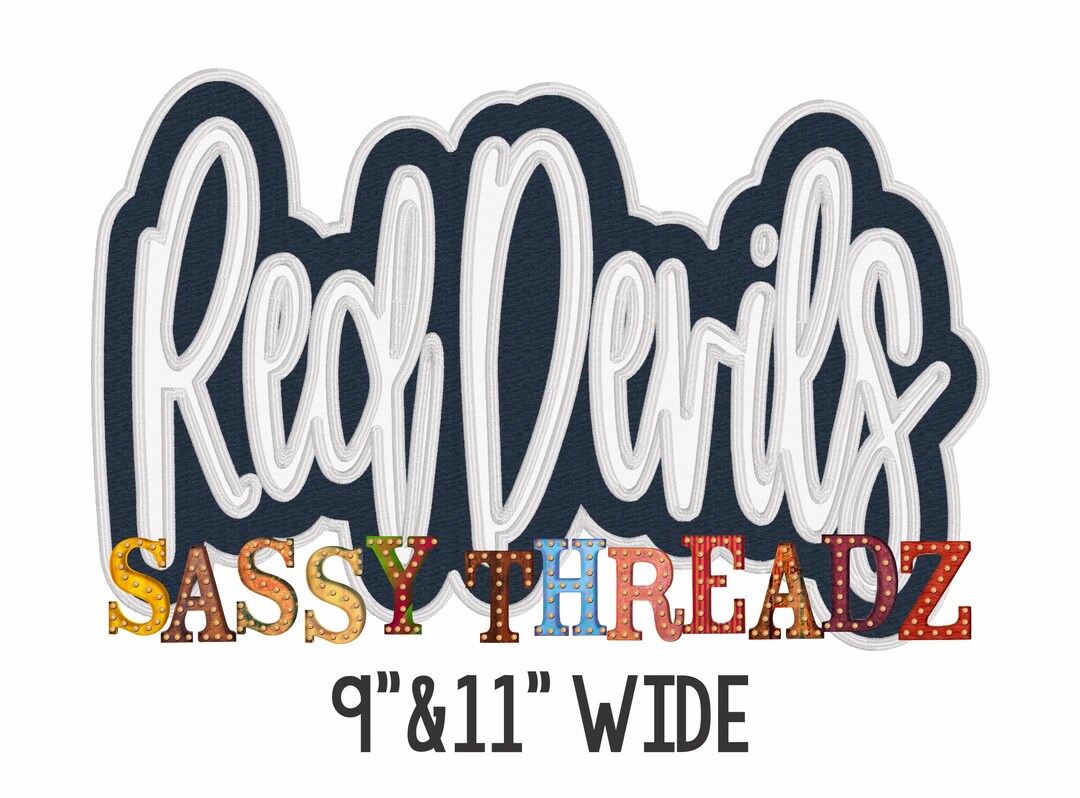 Satin Stitch Red Devils Double Stacked Script Applique Embroidery Download - Etsy