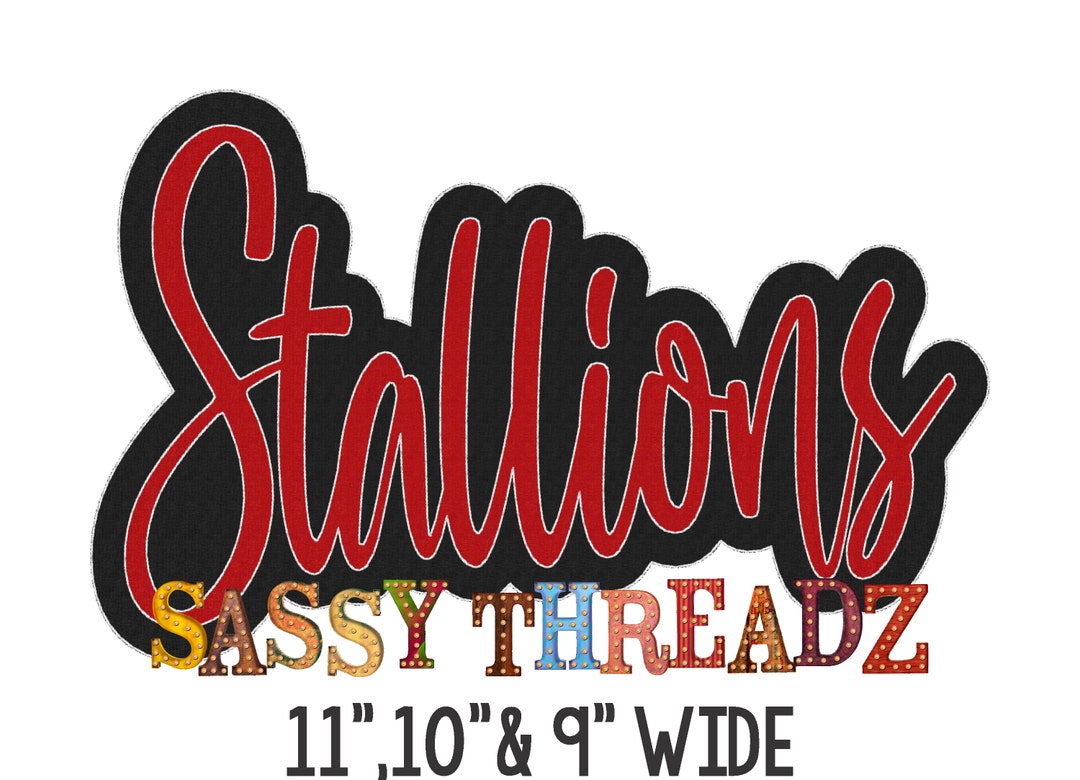 Stallions Bean Stitch Double Stacked Script Applique Embroidery ...