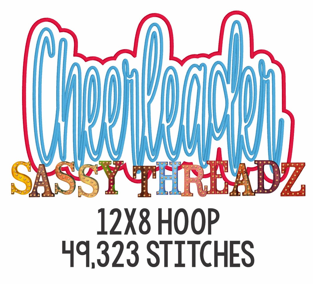 Cheerleader Satin Stitch Double Stacked Script Applique Embroidery ...