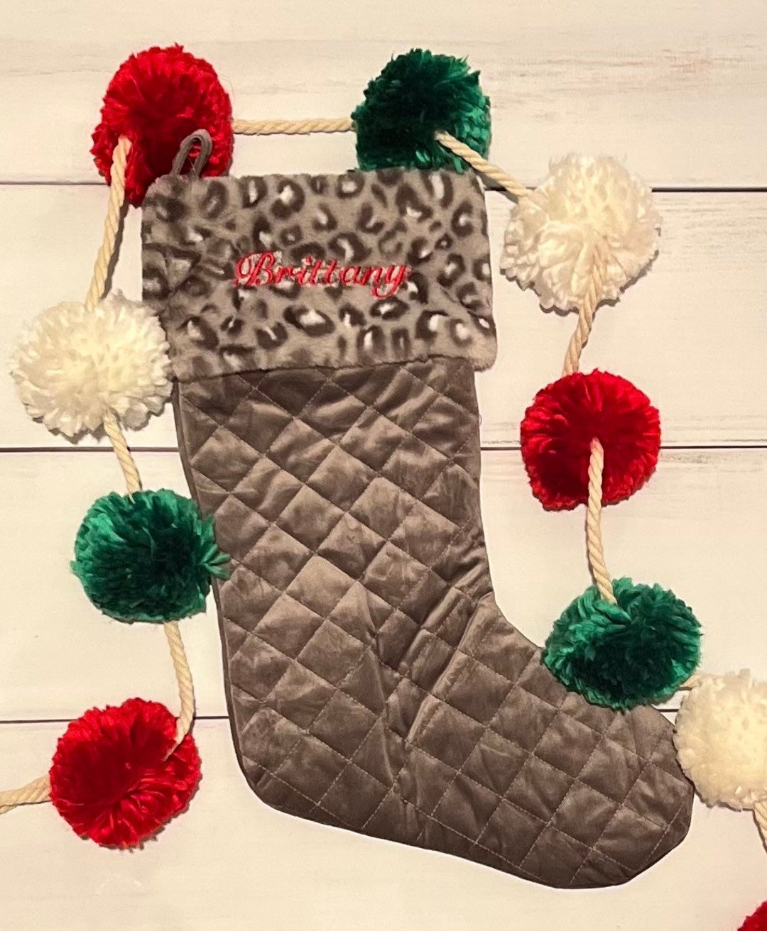 Embroidered Dark Grey Snow Leopard Quilted Christmas Stocking - Etsy
