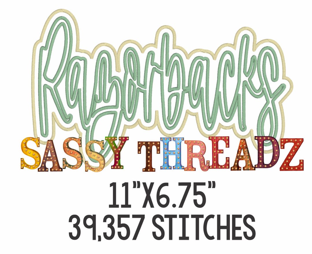 Razorbacks Satin Stitch Double Stacked Script Applique Embroidery ...