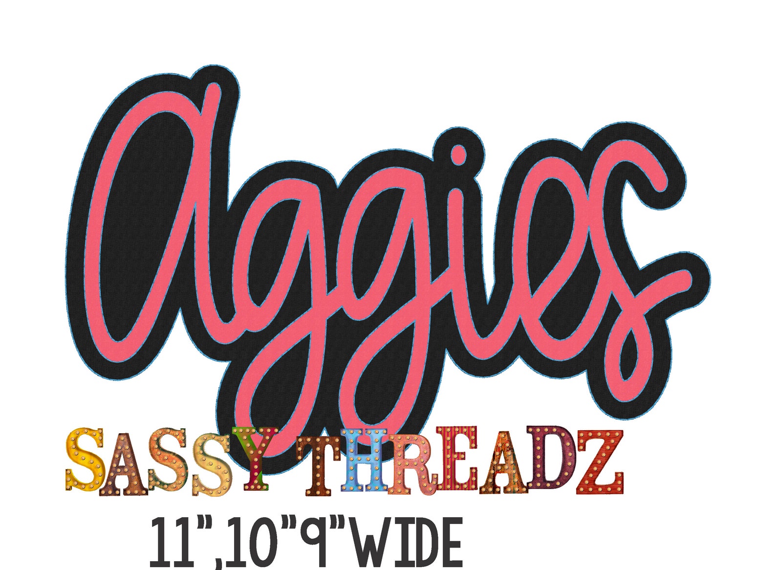 Bean Stitch Aggies Double Stacked Script Applique Embroidery Download ...