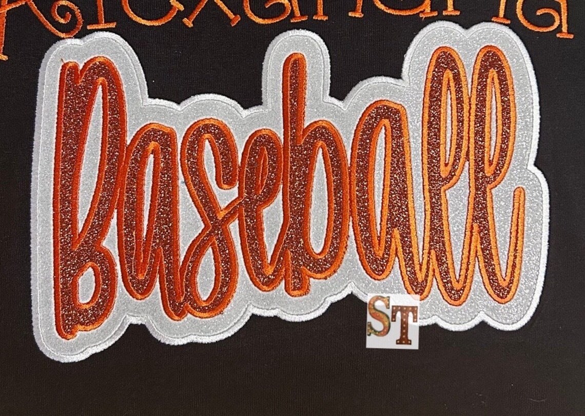 Baseball Double Stacked Satin Stitch Script Applique Embroidery ...