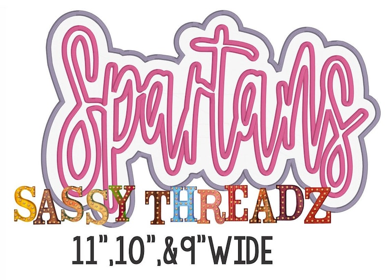 Satin Stitch Spartans Script Double Stacked Applique Embroidery ...