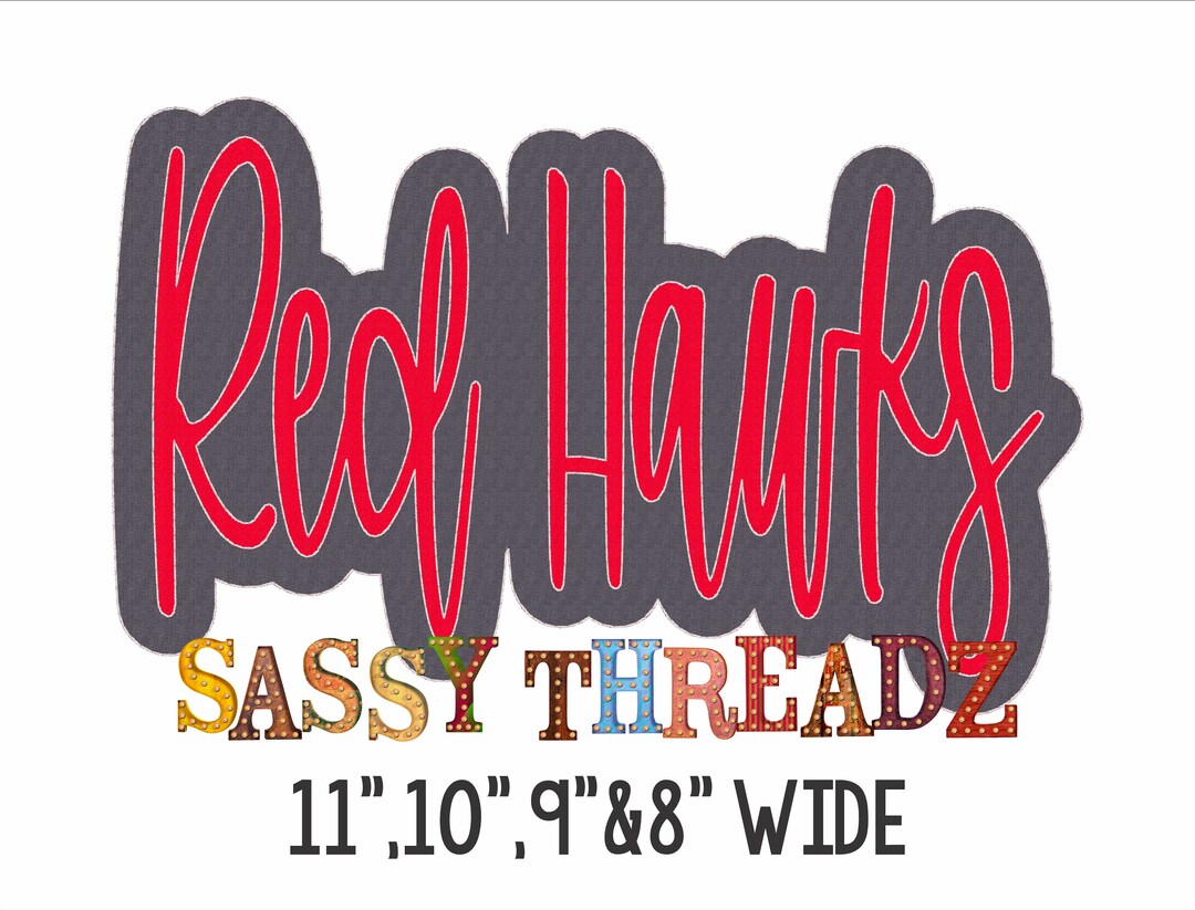Red Hawks Bean Stitch Double Stacked Script Applique Embroidery ...