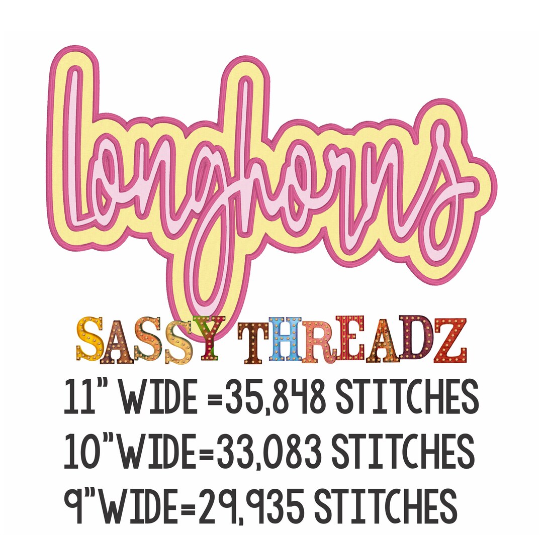 Satin Stitch Longhorns Double Stacked Script Applique Embroidery ...