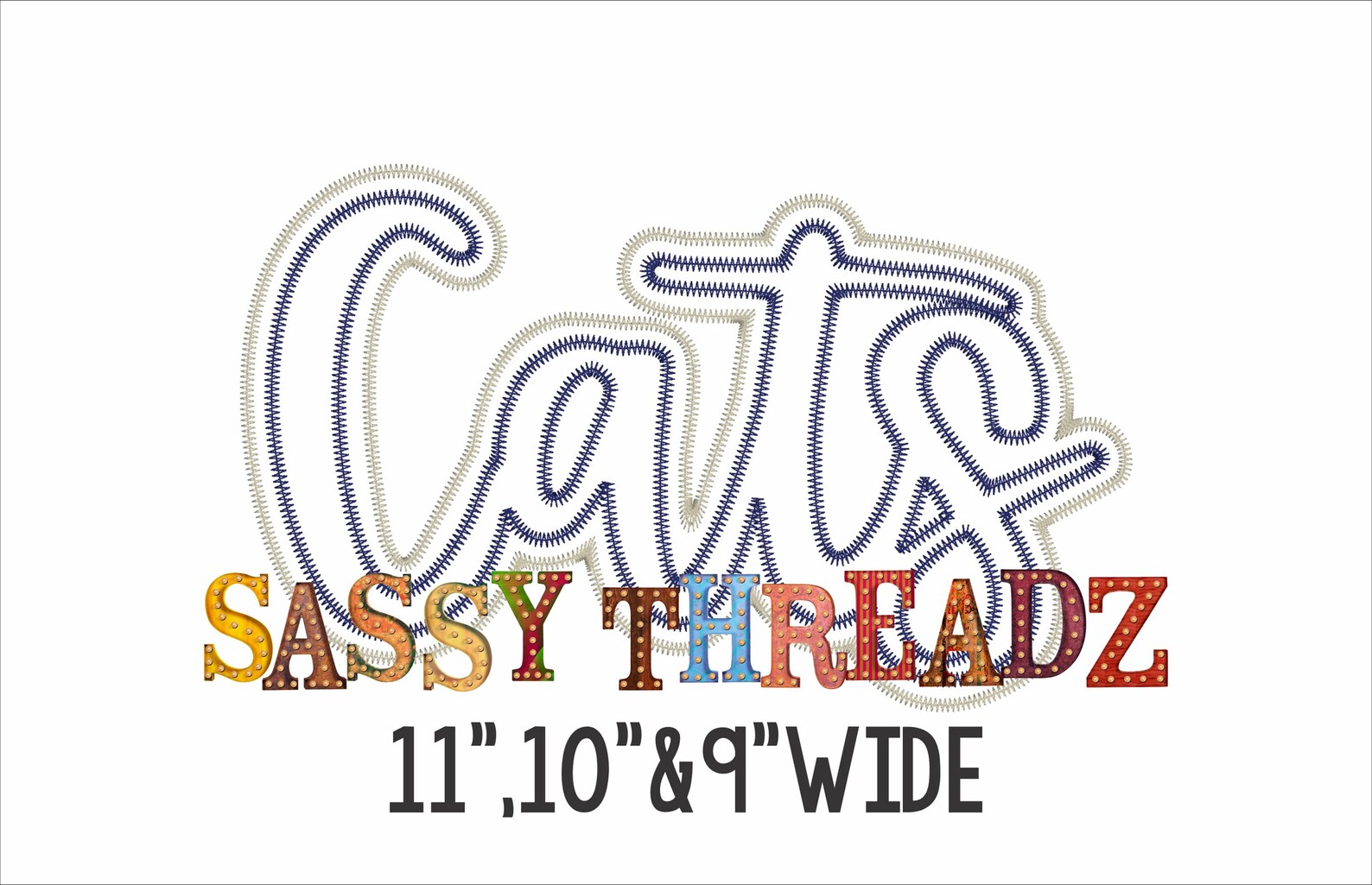 Zig Zag Cats Double Stacked Script Applique Embroidery Download - Etsy