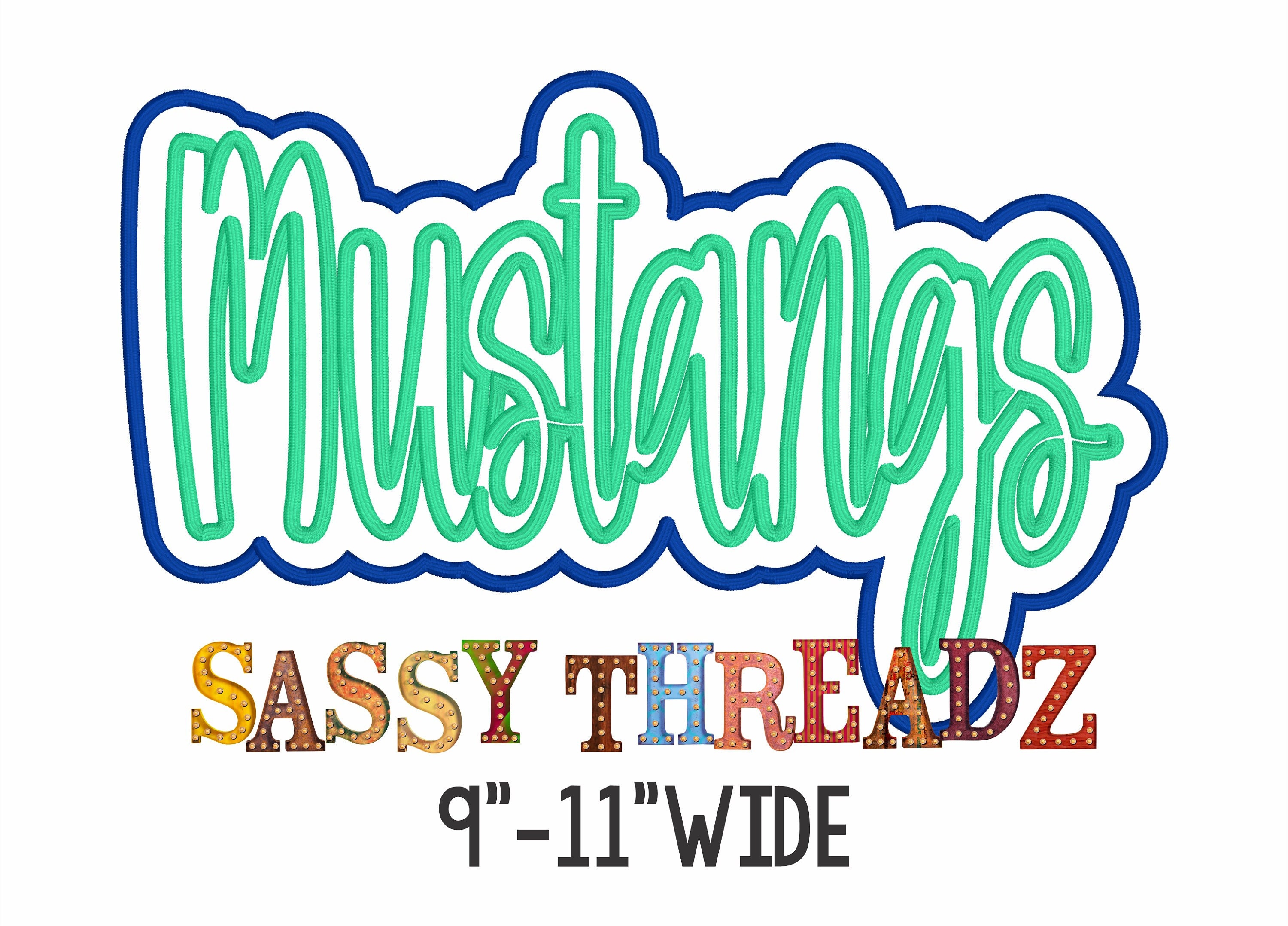 Satin Stitch Mustangs Double Stacked Script Applique Embroidery ...