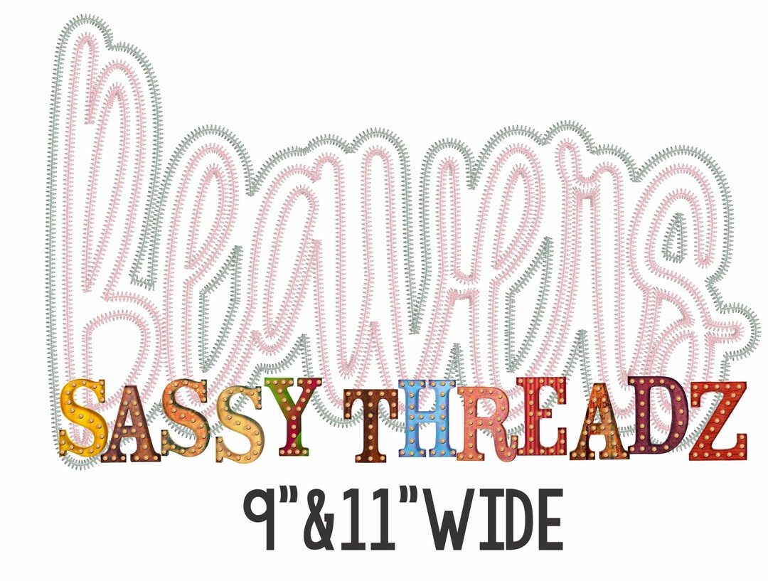 Zig Zag Stitch Beavers Double Stacked Script Applique Embroidery ...