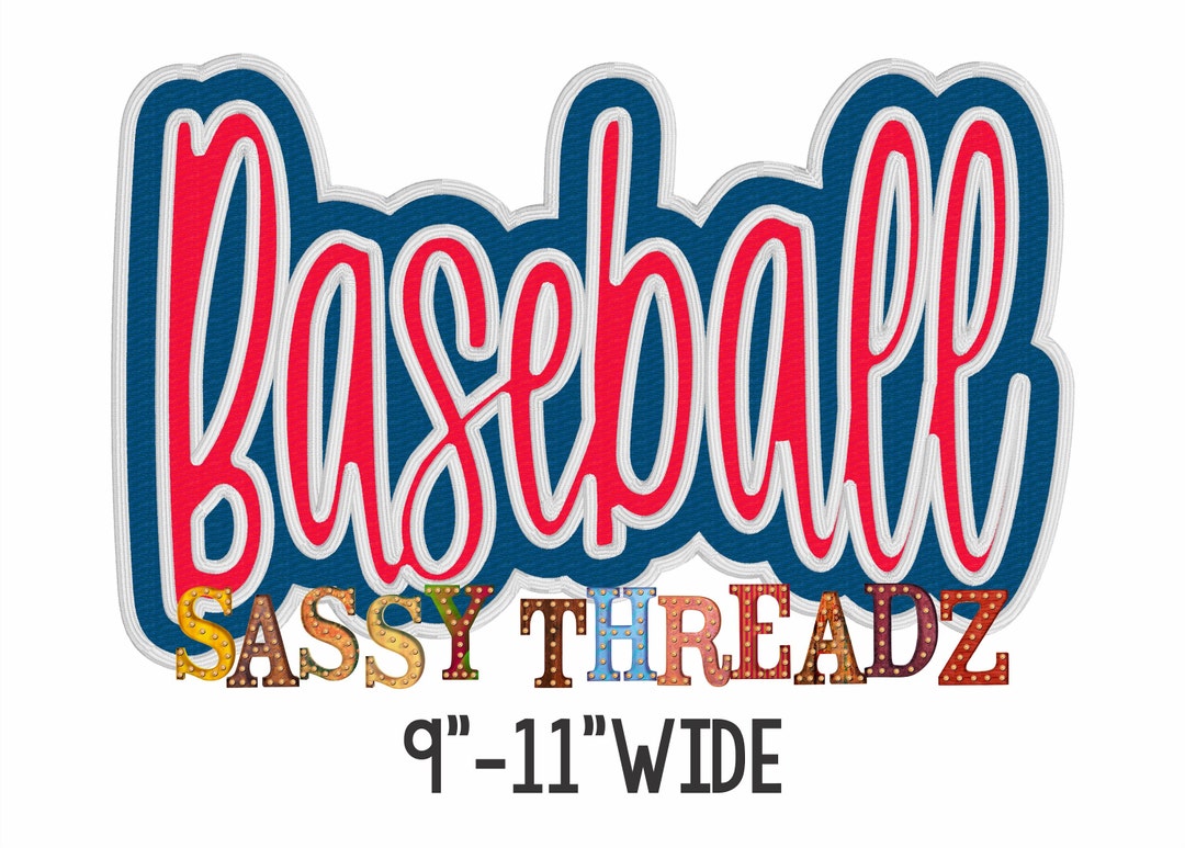 Baseball Double Stacked Satin Stitch Script Applique Embroidery ...