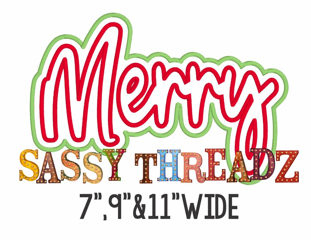 Merry Double Stacked Satin Stitch Script Cursive Applique Embroidery ...
