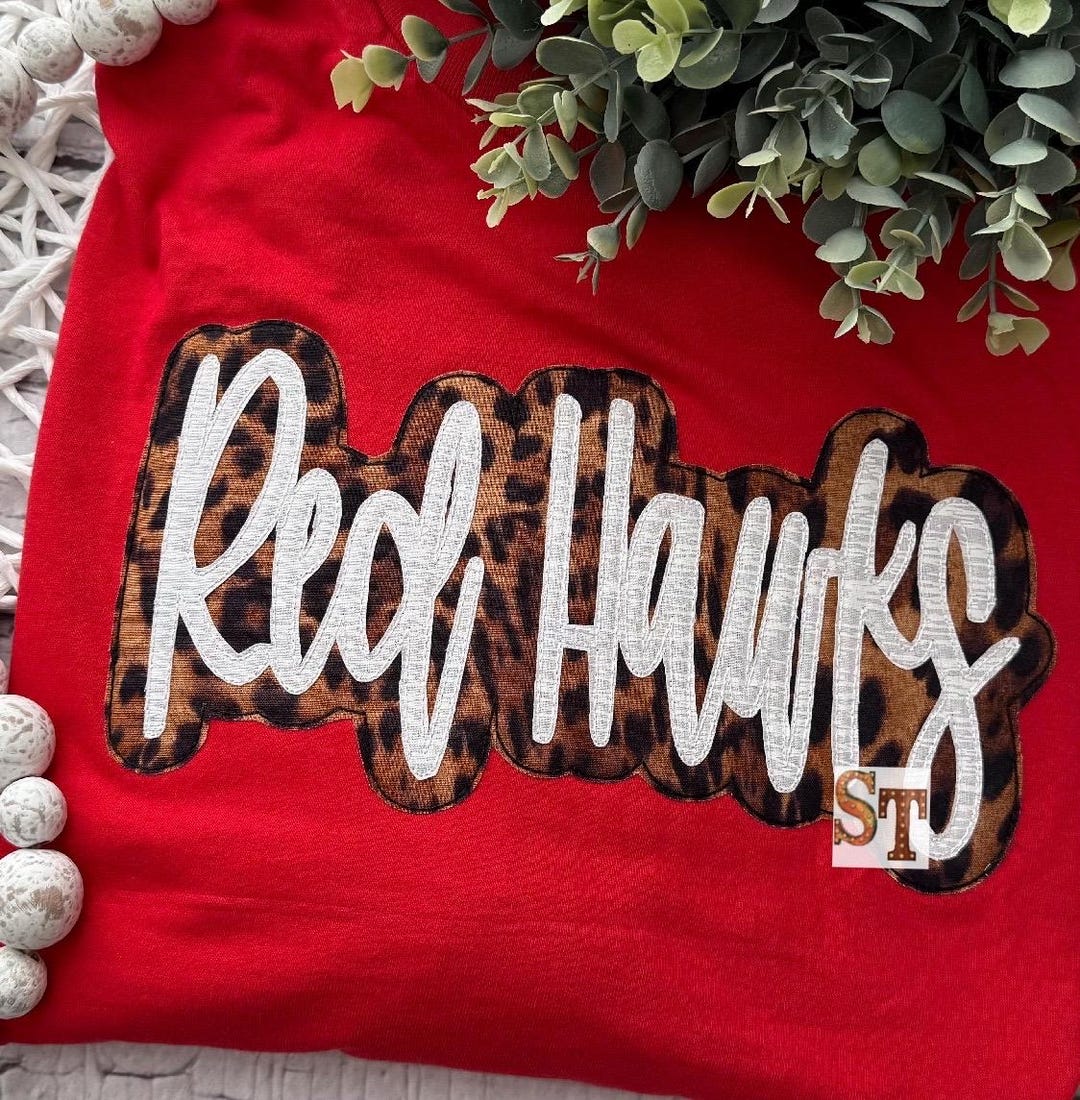 Red Hawks Bean Stitch Double Stacked Script Applique Embroidery ...