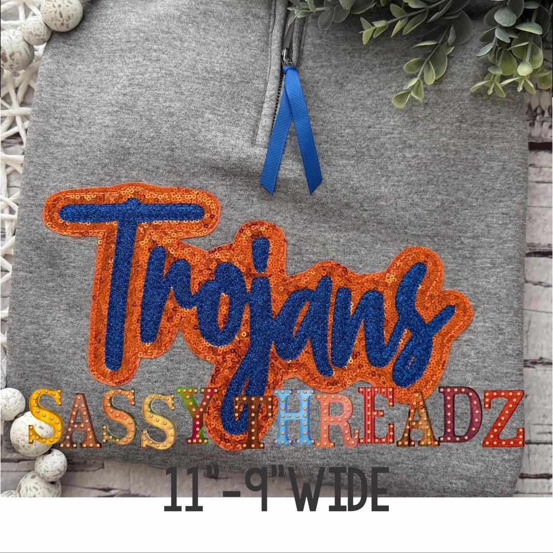Trojans Bean Stitch Double Stacked Script Applique Embroidery Download - Etsy