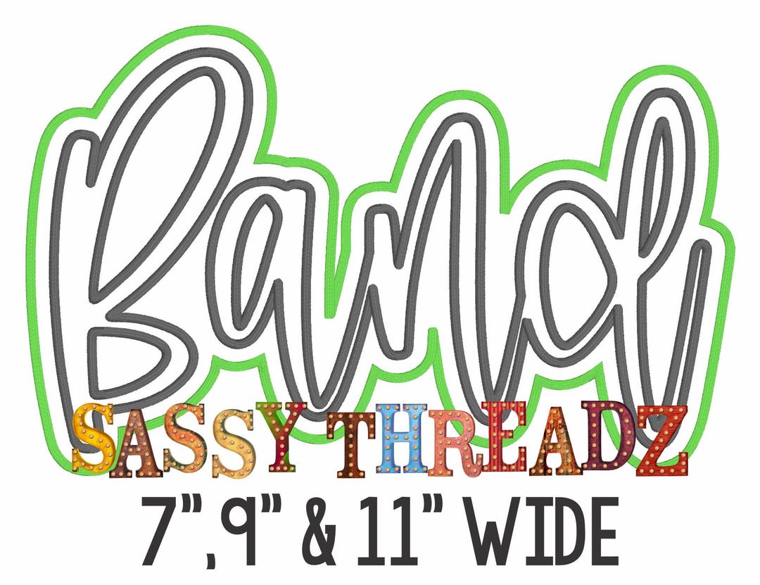 Band Double Stacked Satin Stitch Script Applique Embroidery Download - Etsy