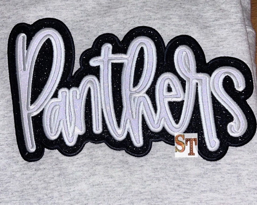 Satin Stitch Panthers Double Stacked Script Applique Embroidery ...