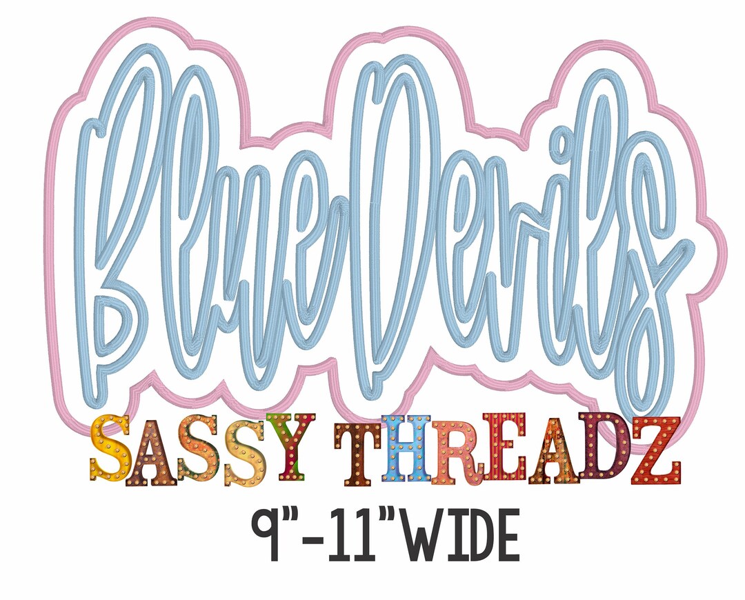 Satin Stitch Blue Devils Double Stacked Script Applique Embroidery ...