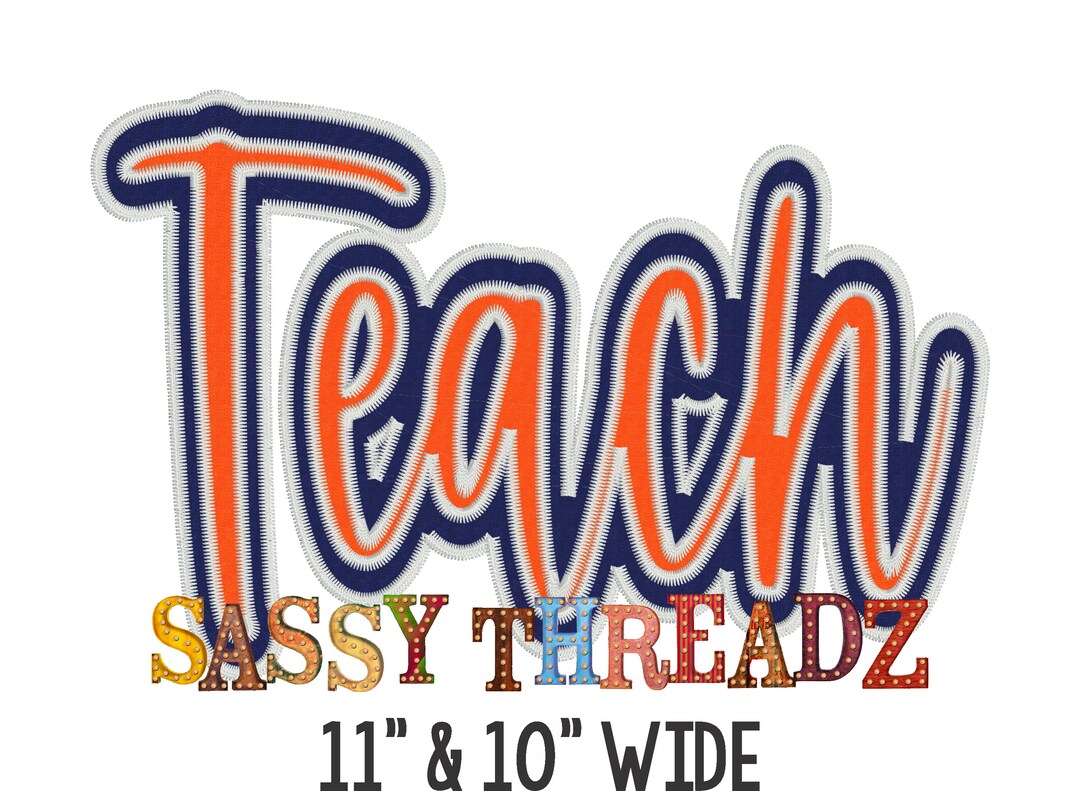Zig Zag Teach Double Stacked Script Applique Embroidery Download Etsy 