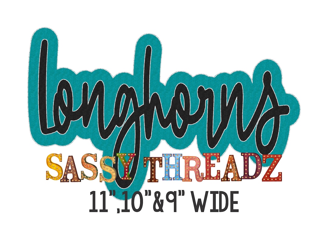 Bean Stitch Longhorns Double Stacked Script Applique Embroidery ...