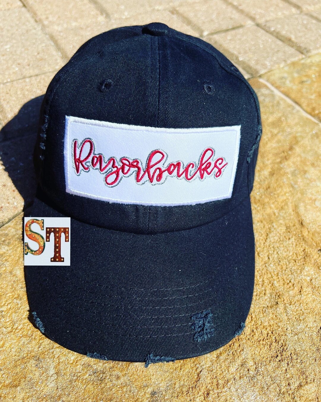 Razorbacks Patch Embroidered on a Black Distressed Hat - Etsy