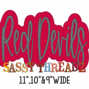 Bean Stitch Red Devils Double Stacked Script Applique Embroidery ...