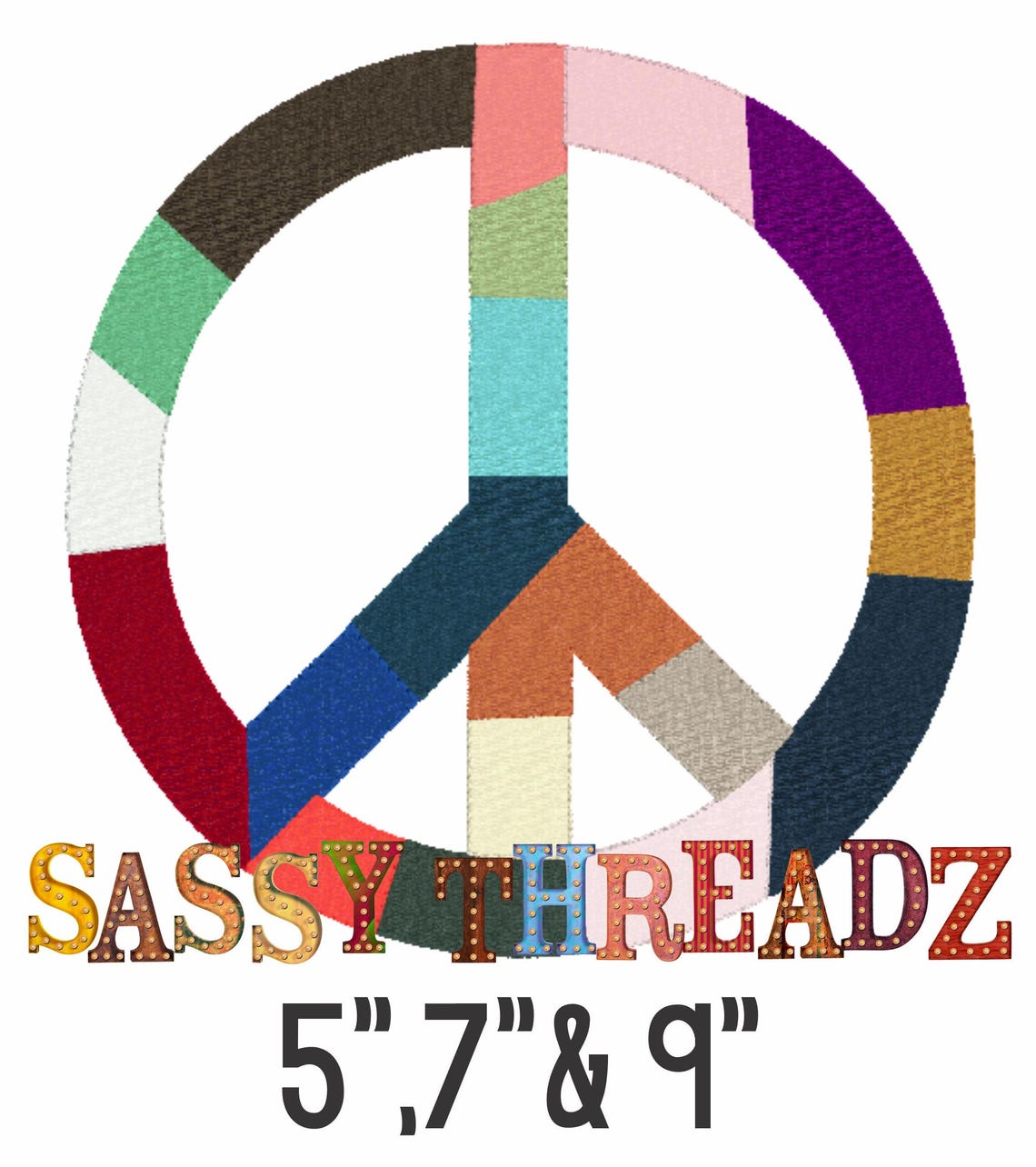 Peace Sign Patchwork Triple Bean Stitch Applique Embroidery Download - Etsy