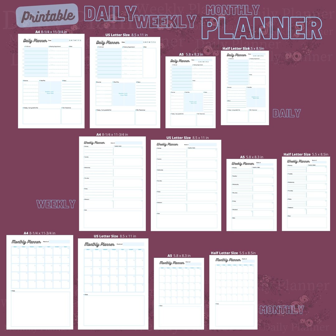 Digital Printable Planners | Daily | Weekly | Monthly | Simple ...