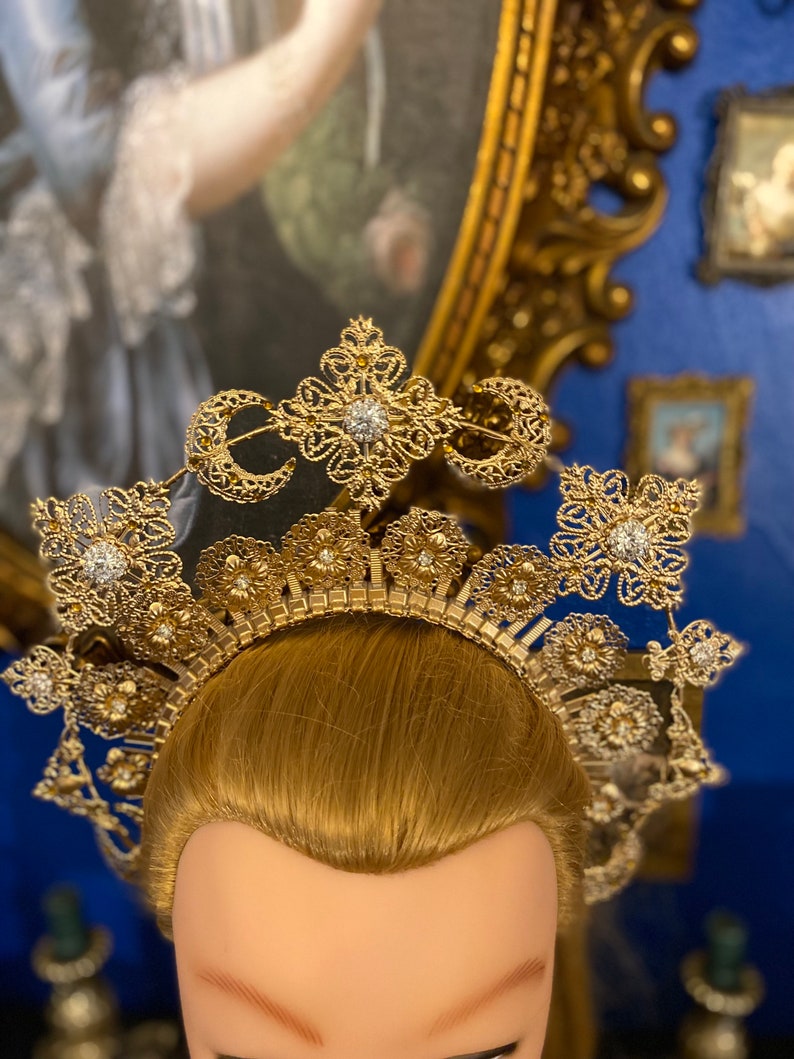 Moon Goddess Crown - Gold Halo - Goddess Headdress - Crystal Crown ...