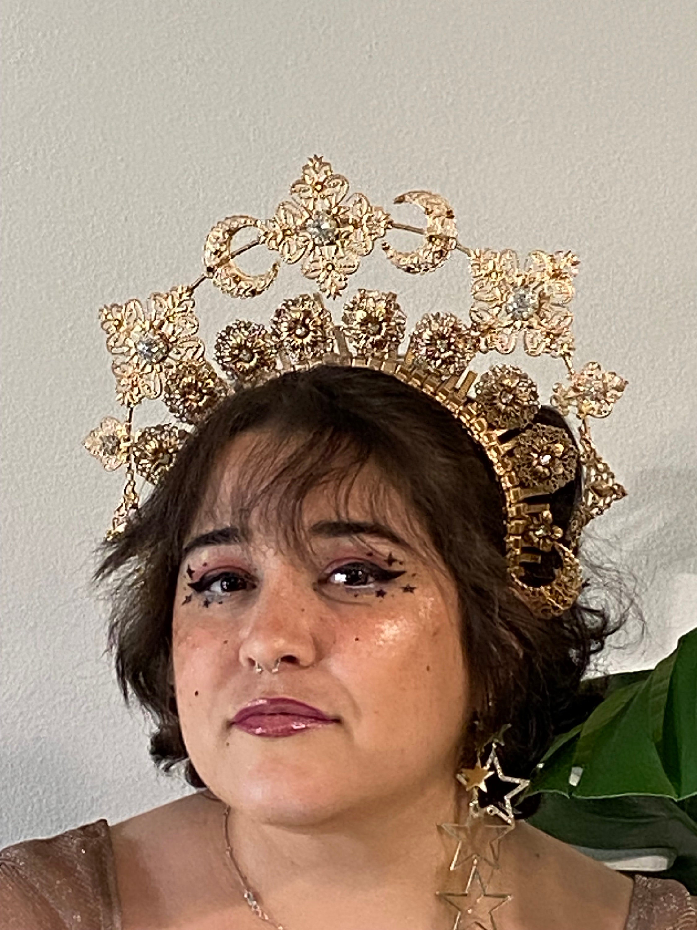 Moon Goddess Crown - Gold Halo - Goddess Headdress - Crystal Crown ...