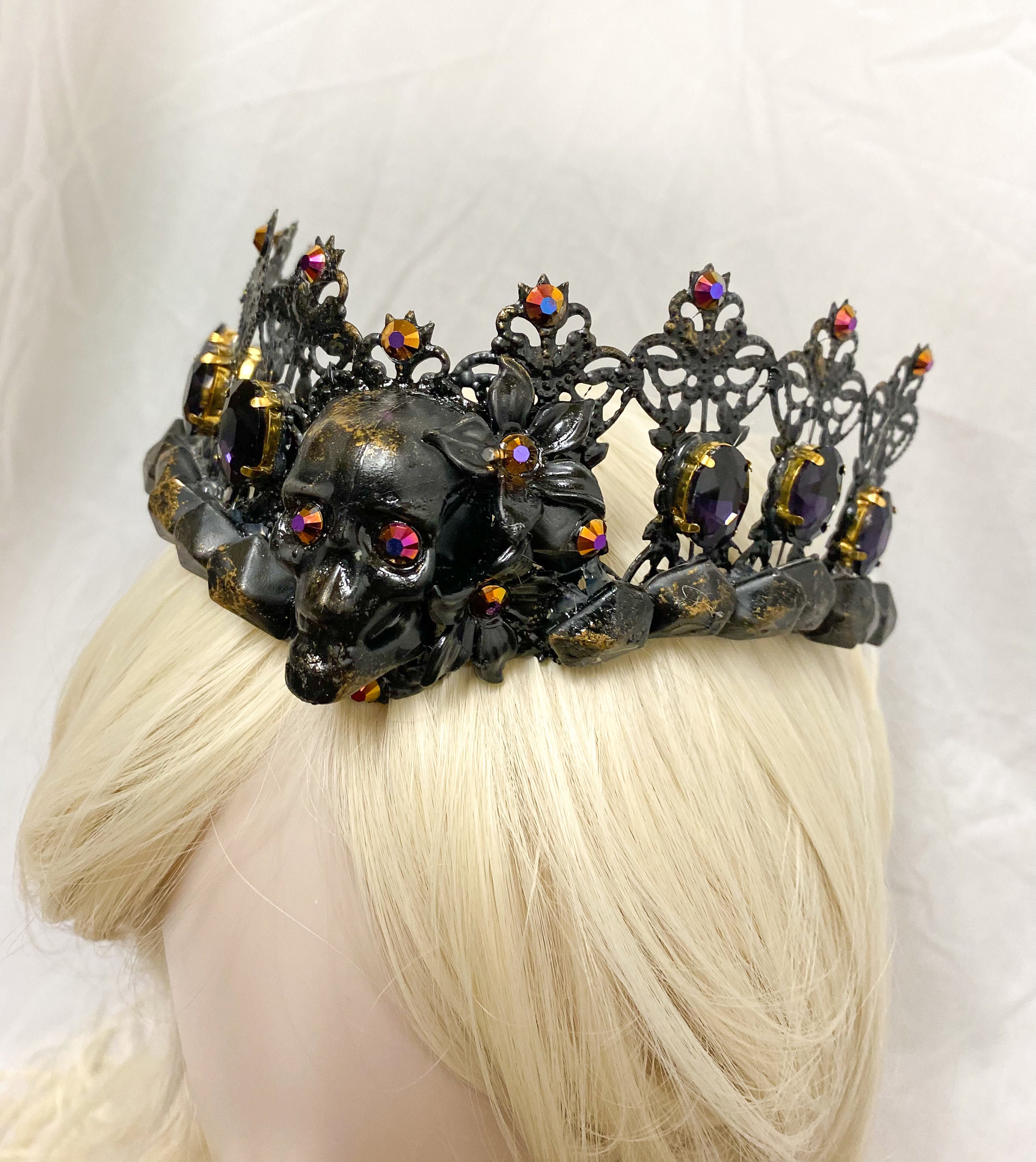 Dark Queen Crown Skull Tiara Crown Black Crown Black Wedding Handmade ...