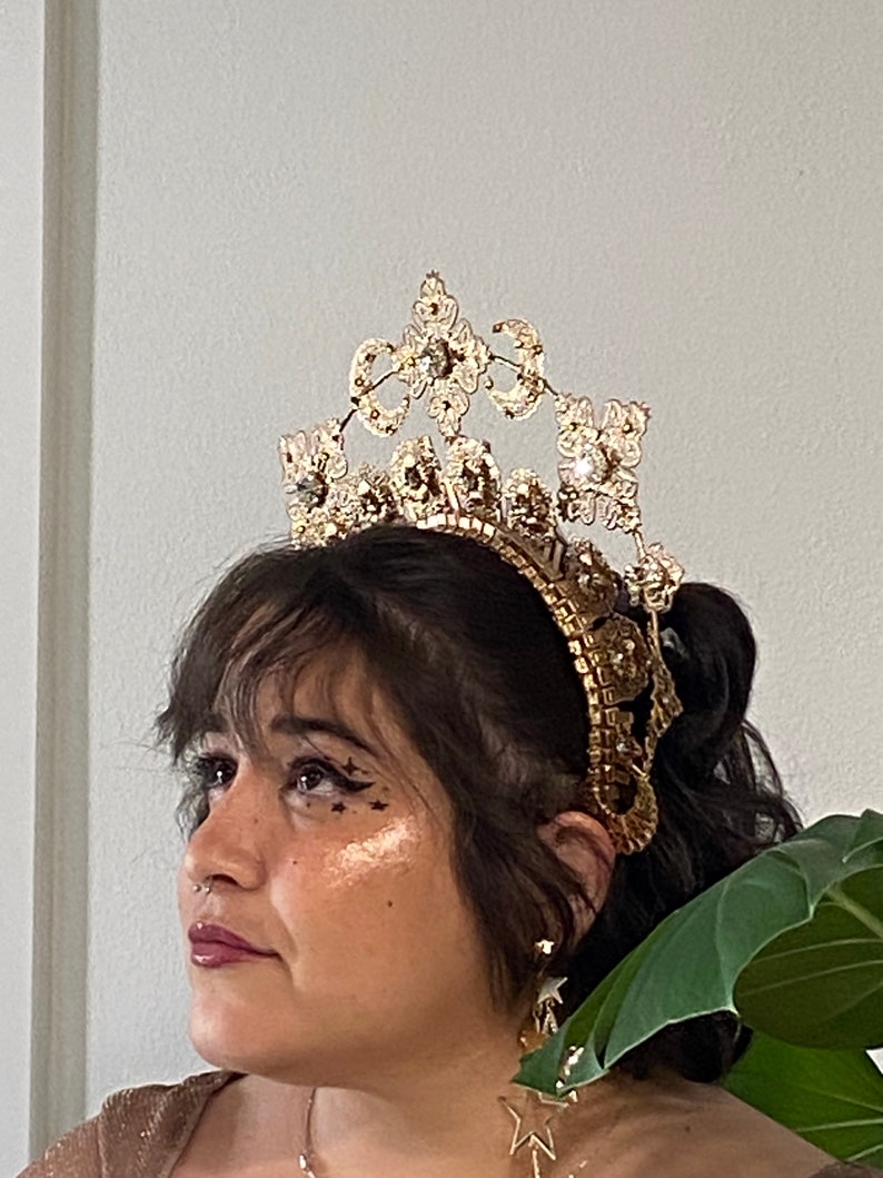 Moon Goddess Crown - Gold Halo - Goddess Headdress - Crystal Crown ...