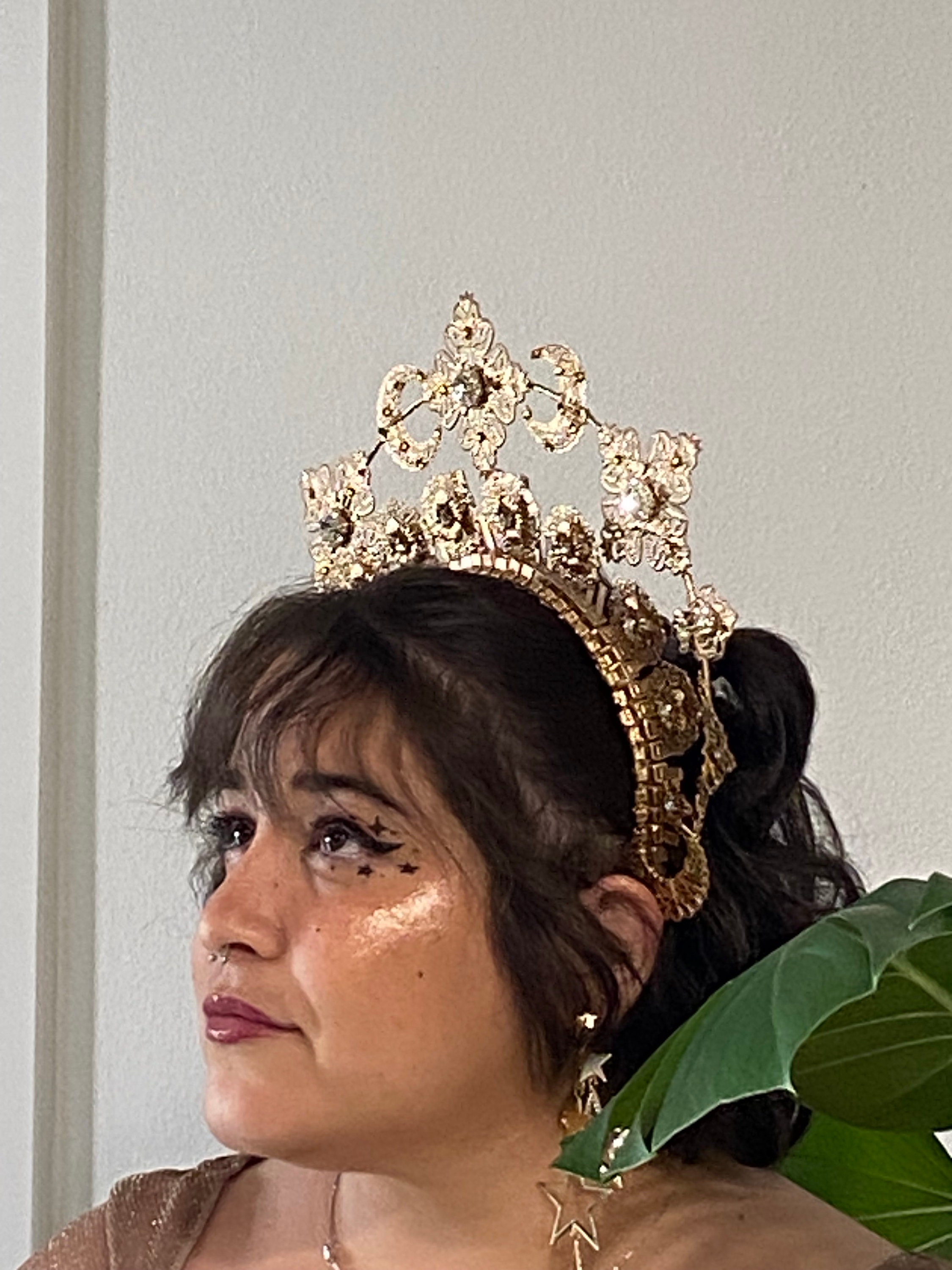 Moon Goddess Crown - Gold Halo - Goddess Headdress - Crystal Crown ...