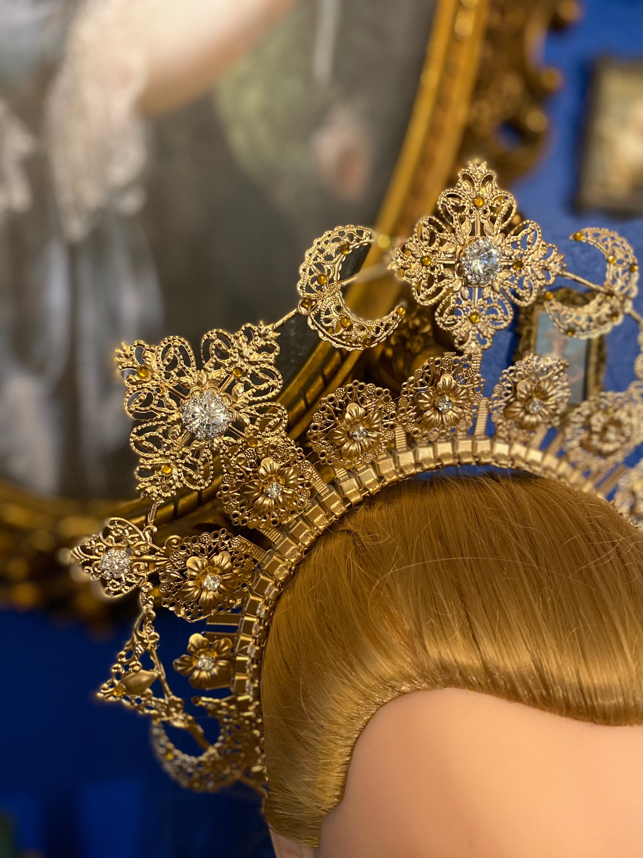 Moon Goddess Crown Gold Halo Goddess Headdress Crystal Crown Halo ...