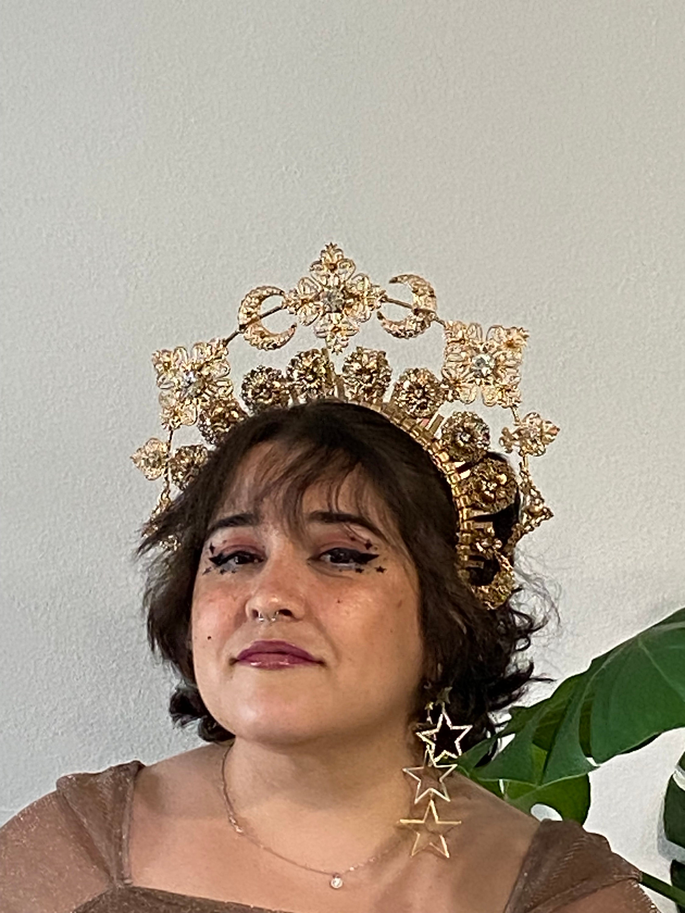Moon Goddess Crown Gold Halo Goddess Headdress Crystal Crown Halo ...