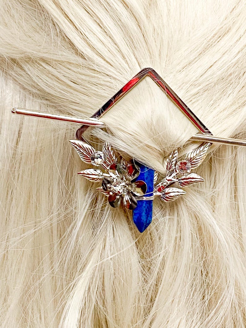 Hair Slide Barrette Bun Holder Gold Hair Accessories Lapis Lazuli Hair ...