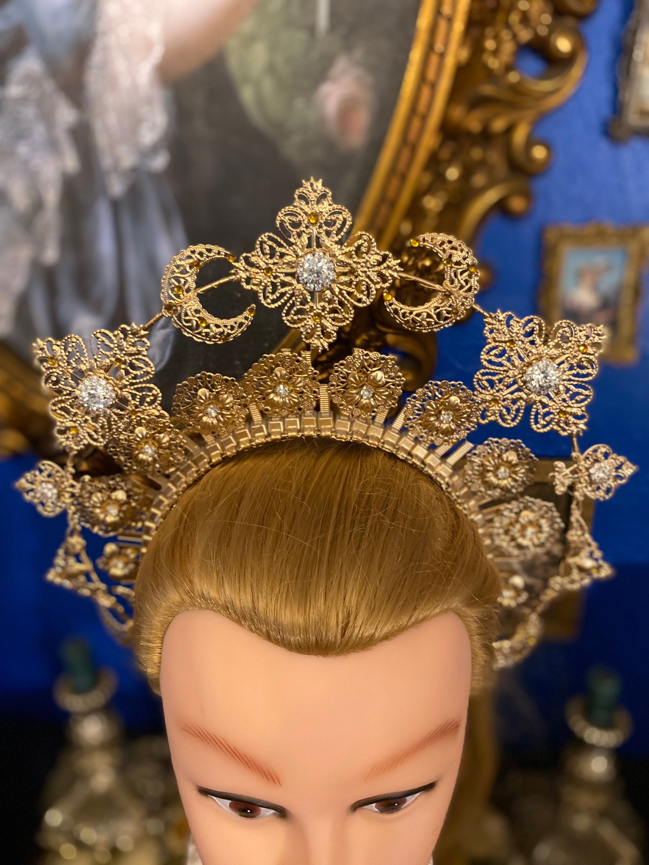 Moon Goddess Crown Gold Halo Goddess Headdress Crystal Crown Halo ...